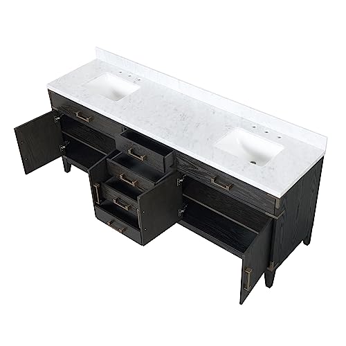 Bell+Modern Harbor 84 in W x 22 in D Black Oak Double Bath Vanity and Carrara Marble Top