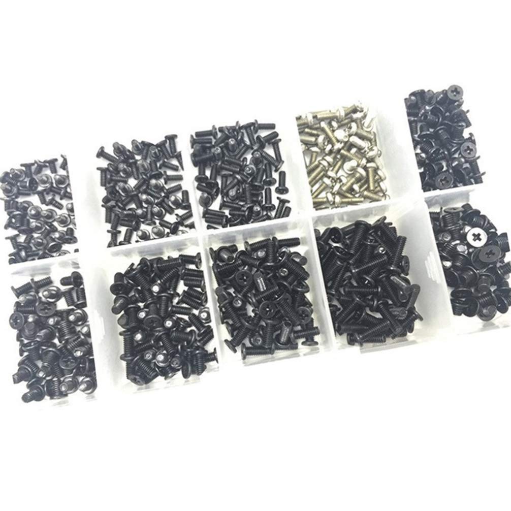 TEHAUX 500pcs Set Lap Desk Head Bolt Self Tapping Screws Metal Screws Computer Screws Head Cap Screw Cross Head Screw 6mm Machine Screws Small Black Screws Laptop Screw Group