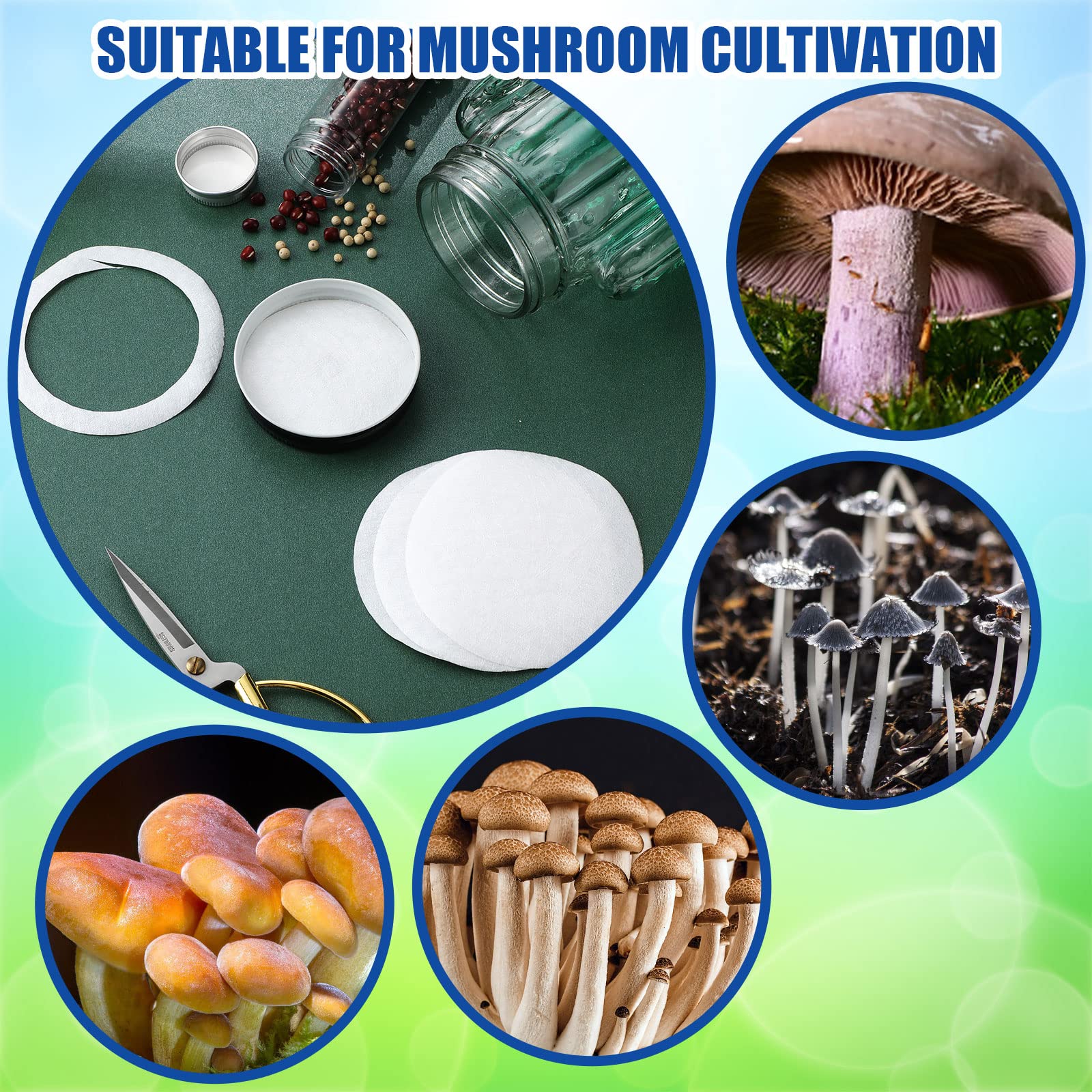 50 Pcs Synthetic Filter Paper 90 mm 2.22μm Synthetic Filter Disc Filter Applied Under Wide Mouth Jar Lid for Mushroom Cultivation, High Temperature Resistance