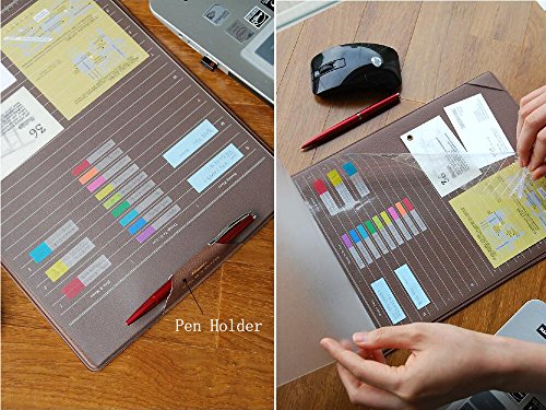 ELSKY Office Mouse Mat for Computer or Laptop,Gmaing Mouse Pads/Mouse&Desktop Protector/Keyboard Pad,Drawing & Writing Pad with Card Schedule Pockets,Cover with 2 Transparent Sheets for Memo (Coffee)