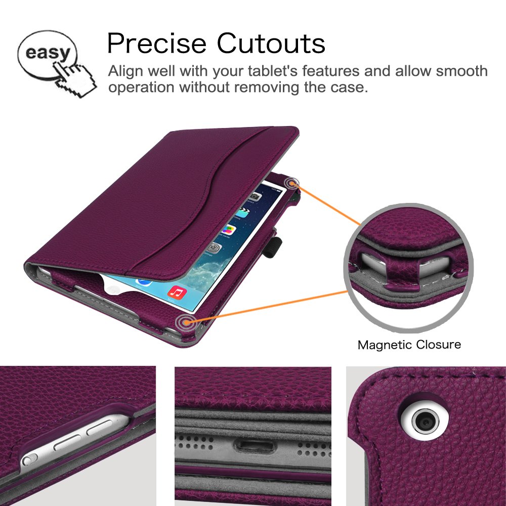 Fintie Case for iPad Mini 3, Mini 2/1 [Corner Protection], Multi-Angle Folio Smart Stand Protective Cover with Pocket, Auto Sleep/Wake, Purple