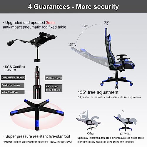 GTRACING Gaming Chair with Speakers Bluetooth Music Video Game Chair Audio Ergonomic Design Heavy Duty Office Computer Desk Chair(Blue)
