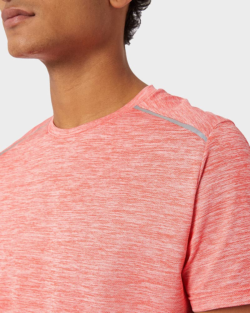 32 DEGREEES Men’s Ultra-Sonic Active T-Shirt | Slim Fit | Breathable | Moisture Wicking | Anti-Odor | Reflective, Coralicious Space Dye, Small