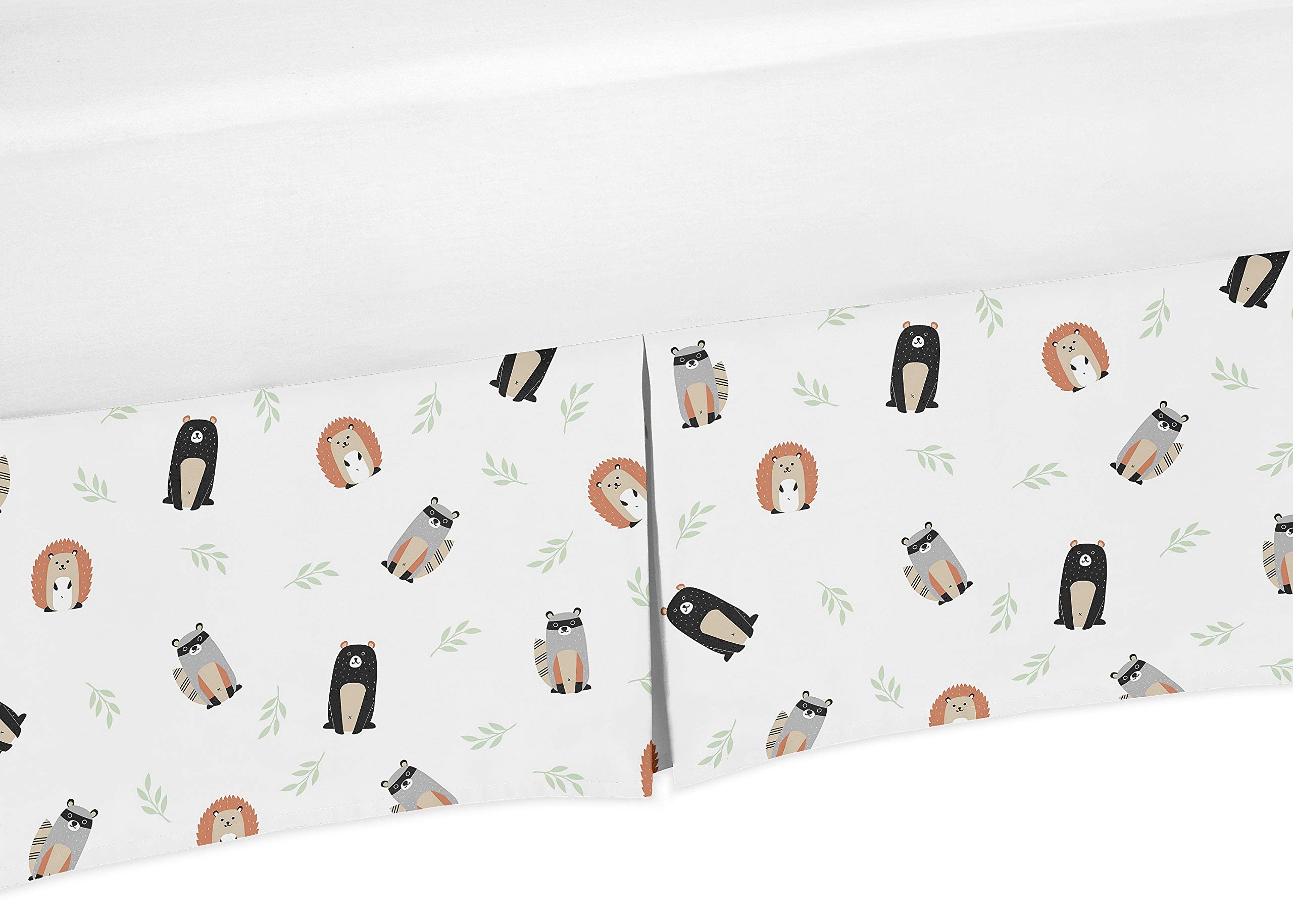 Sweet Jojo Designs Bear Raccoon Hedgehog Forest Animal Unisex Boy or Girl Pleated Baby Nursery Crib Bed Skirt Dust Ruffle for Woodland Pals Collection - Neutral Beige, Green, Black and Grey