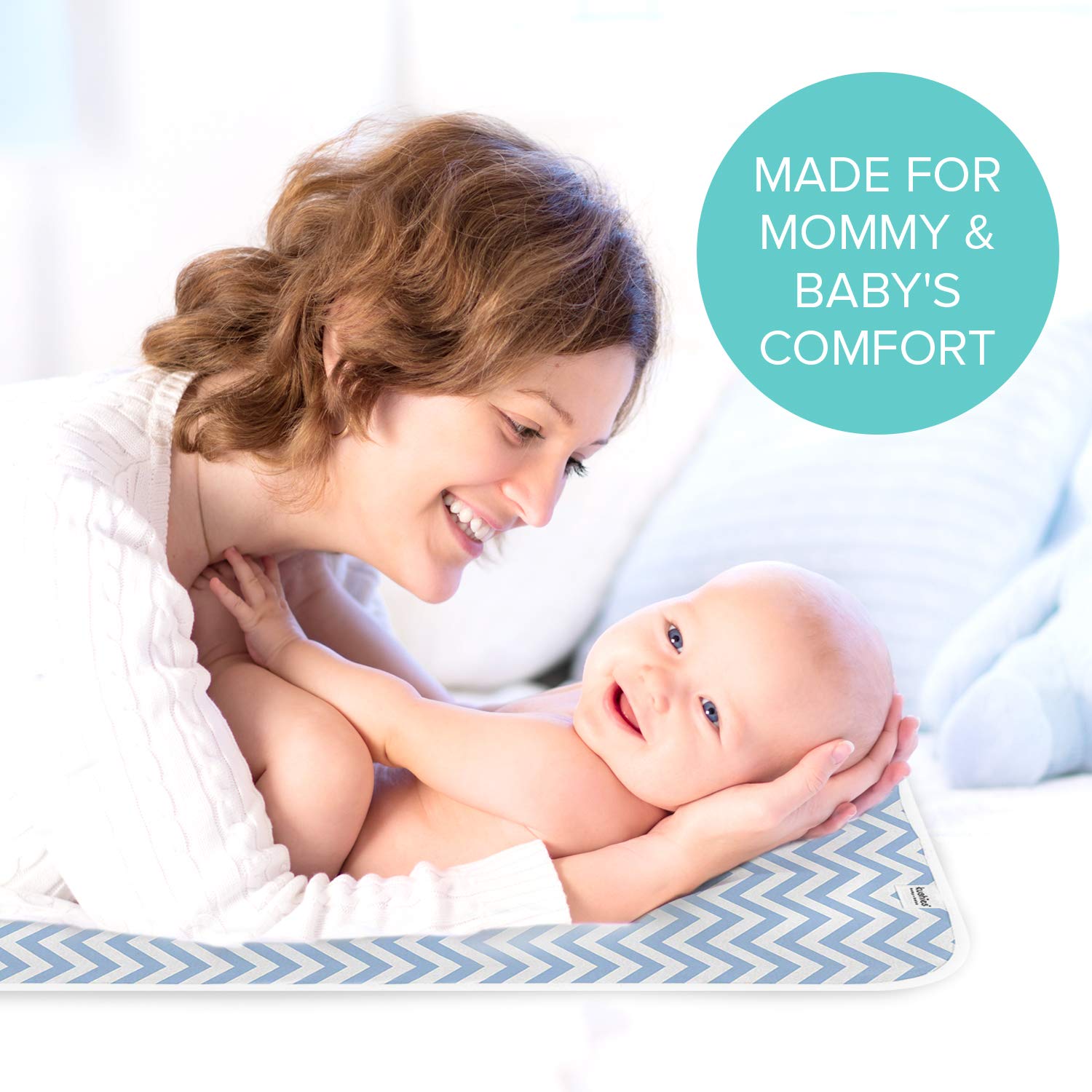 Kushies Deluxe Waterproof Changing Pad Liners - 20 x 30 inches Baby Changing Table Liners - Baby Changing Pads - Diaper Changing Flat Liner Pad Waterproof Portable (Blue Chevron)