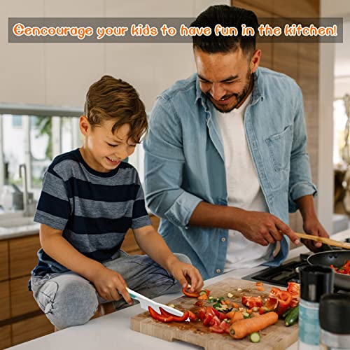 8 Pieces Kids Knife Set,Wooden Kids Kitchen Knives Set include 4 Plastic Toddler Safe Knives/Crinkle Cutter/Kids Cutting Board/Y-Peeler/Resistant Gloves for Cutting Veggies Fruit Cake Salad Bread