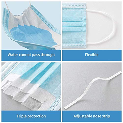 50Pcs Disposable Face Masks 3-Ply Face Masks Bulk Blue Face Masks
