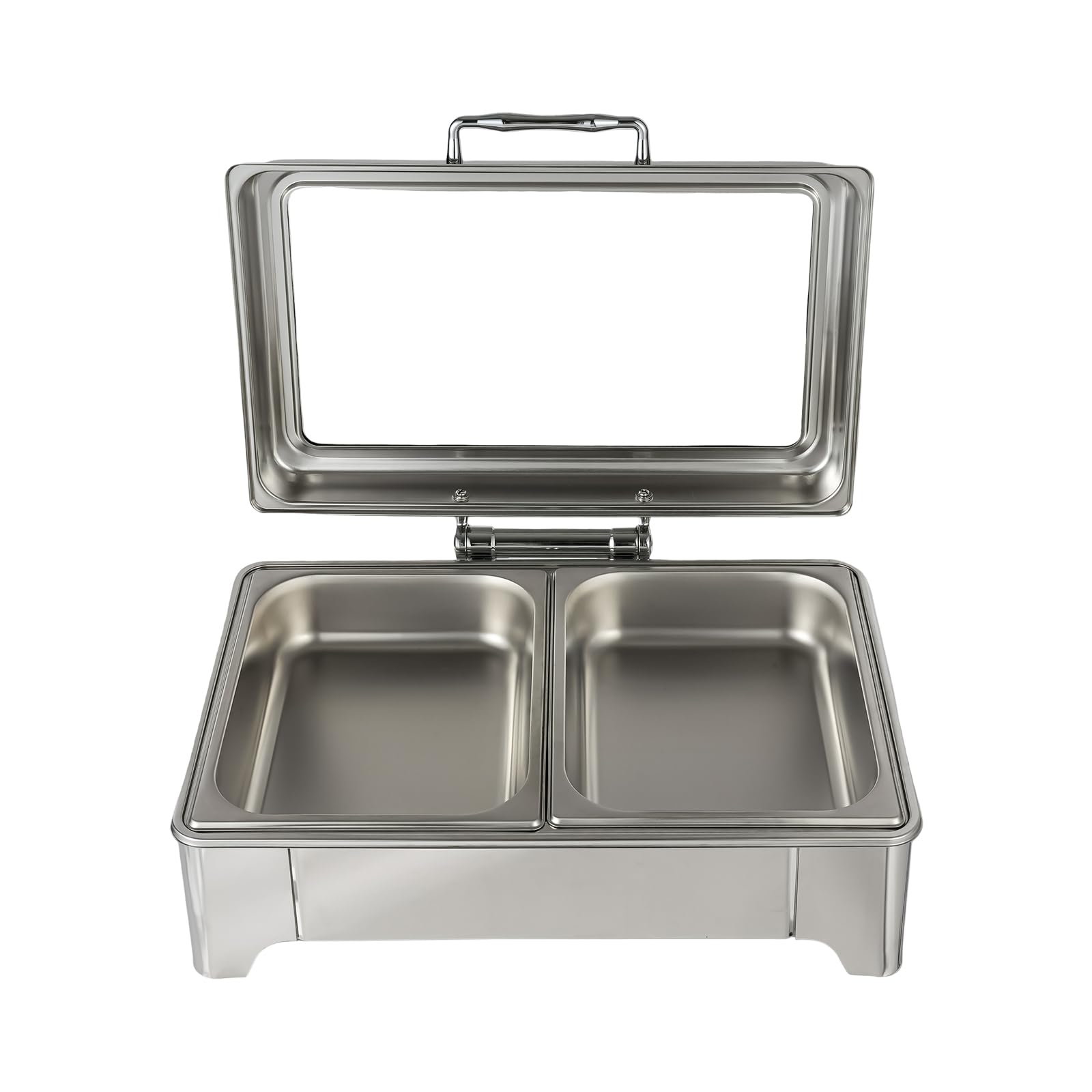 400W Stainless Steel Food Warmer Commercial Buffet Kitchen Chafing Dish with 2 Pans 9L Double Compartment Countertop Food Server Heater for Restaurant Hotels Catering Parties