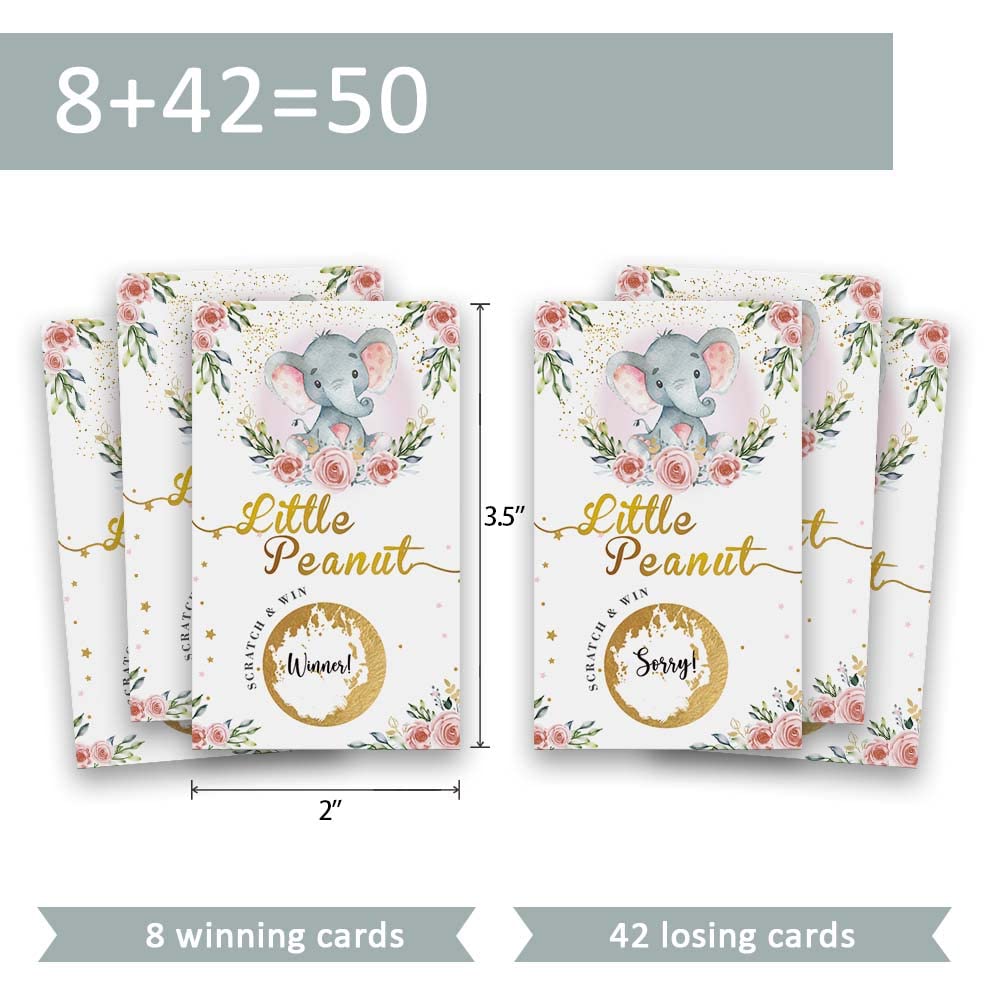 50 Baby Shower Scratch Off Game, Pink Elephant Rose Lucky Draw Card,Party Activities, Decorations, and Supplies- It's a Girl