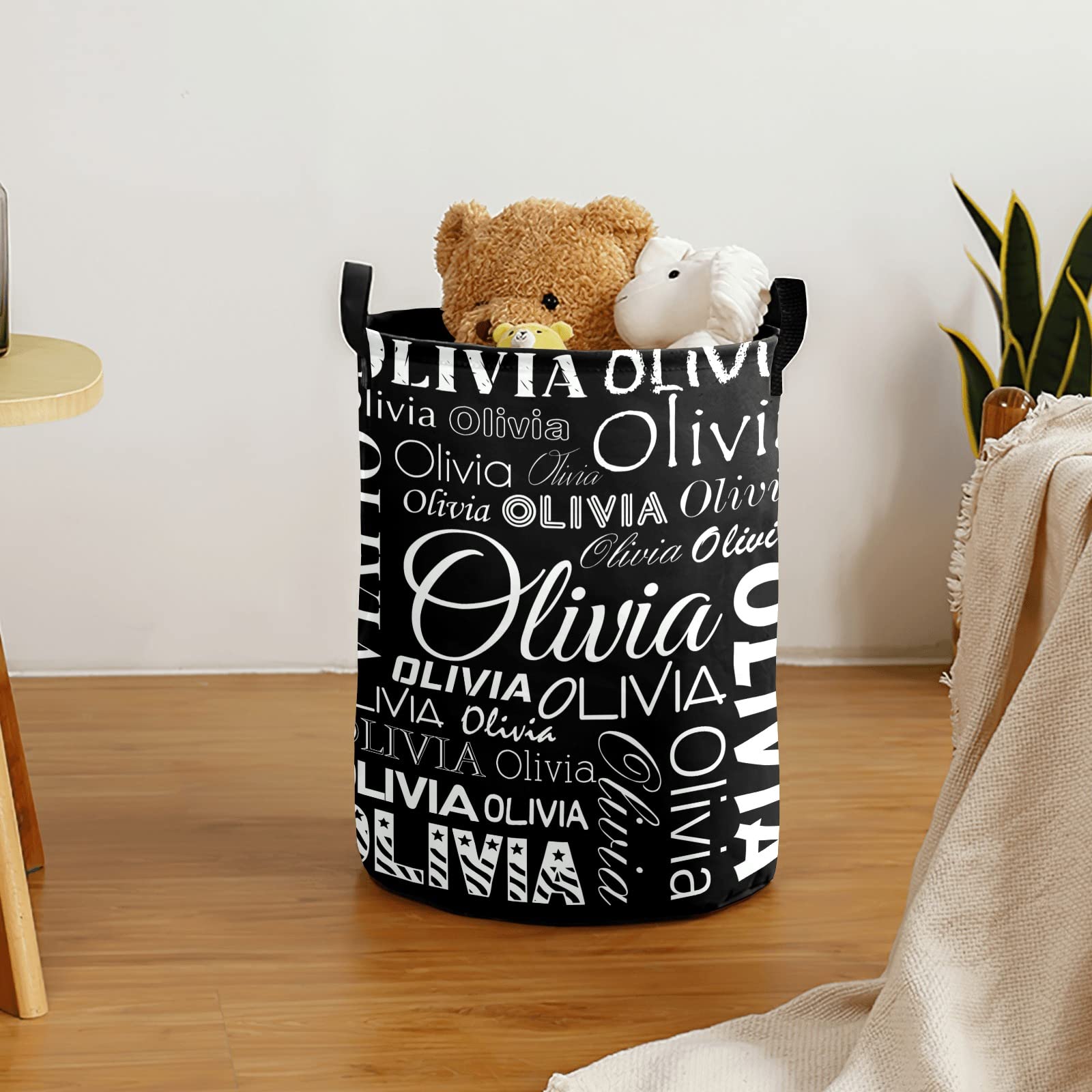 Custom Laundry Basket Personalized Collapsible Laundry Hamper with Name Customized Dirty Clothes Storage Basket with Handle for Bedroom(Style 08)