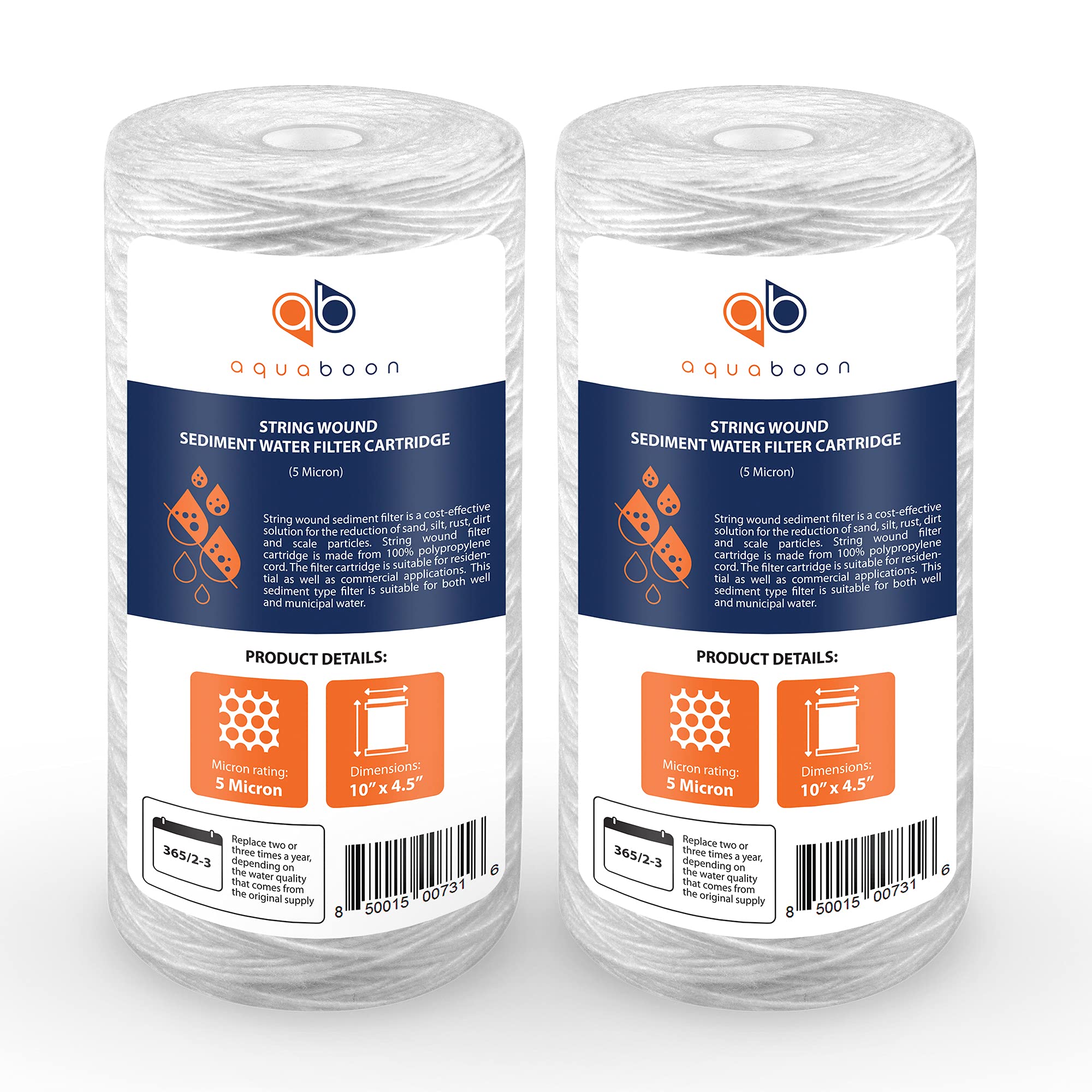 Aquaboon 4 Pack of 5 Micron 10" x 4.5" Pleated Sediment Water Filter Replacement Cartridge & Aquaboon 2-Pack of 5 Micron 10" String Wound Sediment Water Filter Replacement Cartridges