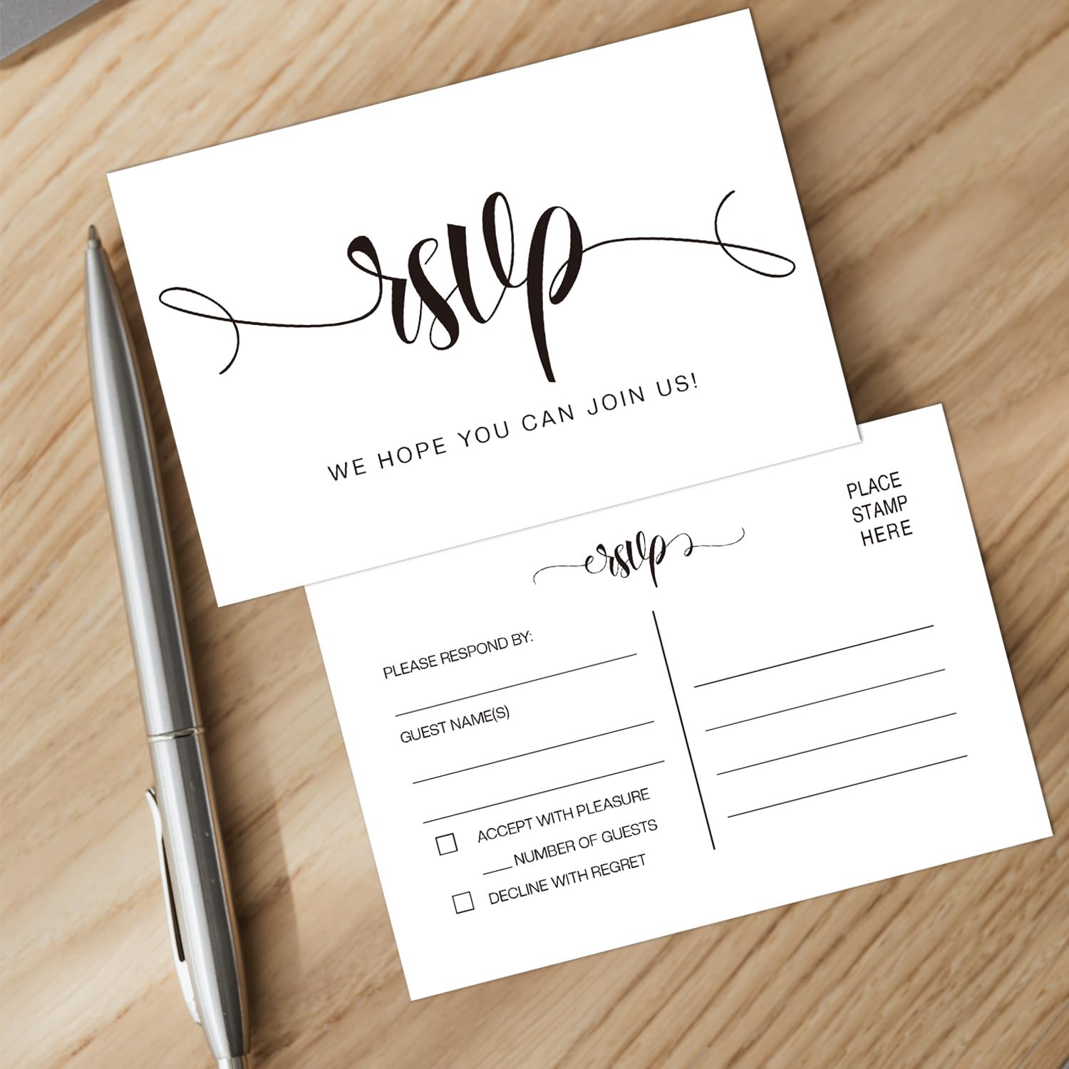 50 Blank RSVP Cards, Response Postcard Kindly Reply Card Stock For Weddings, Bridal Rehearsal Dinner, Baby Shower, Birthday, Bachelorette Party Invitation Kits No Envelopes Needed,4"x6" White