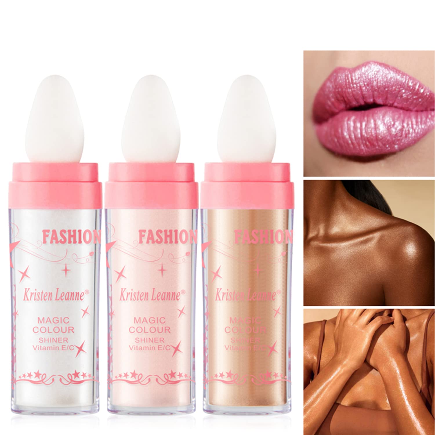 3PCS Polvo De Hadas Highlighter Powder Makeup Stick,the Natural Three-Dimensional Face Blusher Patting Powder for Highlight Face, Eyeshadow, Body Fairy Glitter Makeup Kit for Women's Day Gift