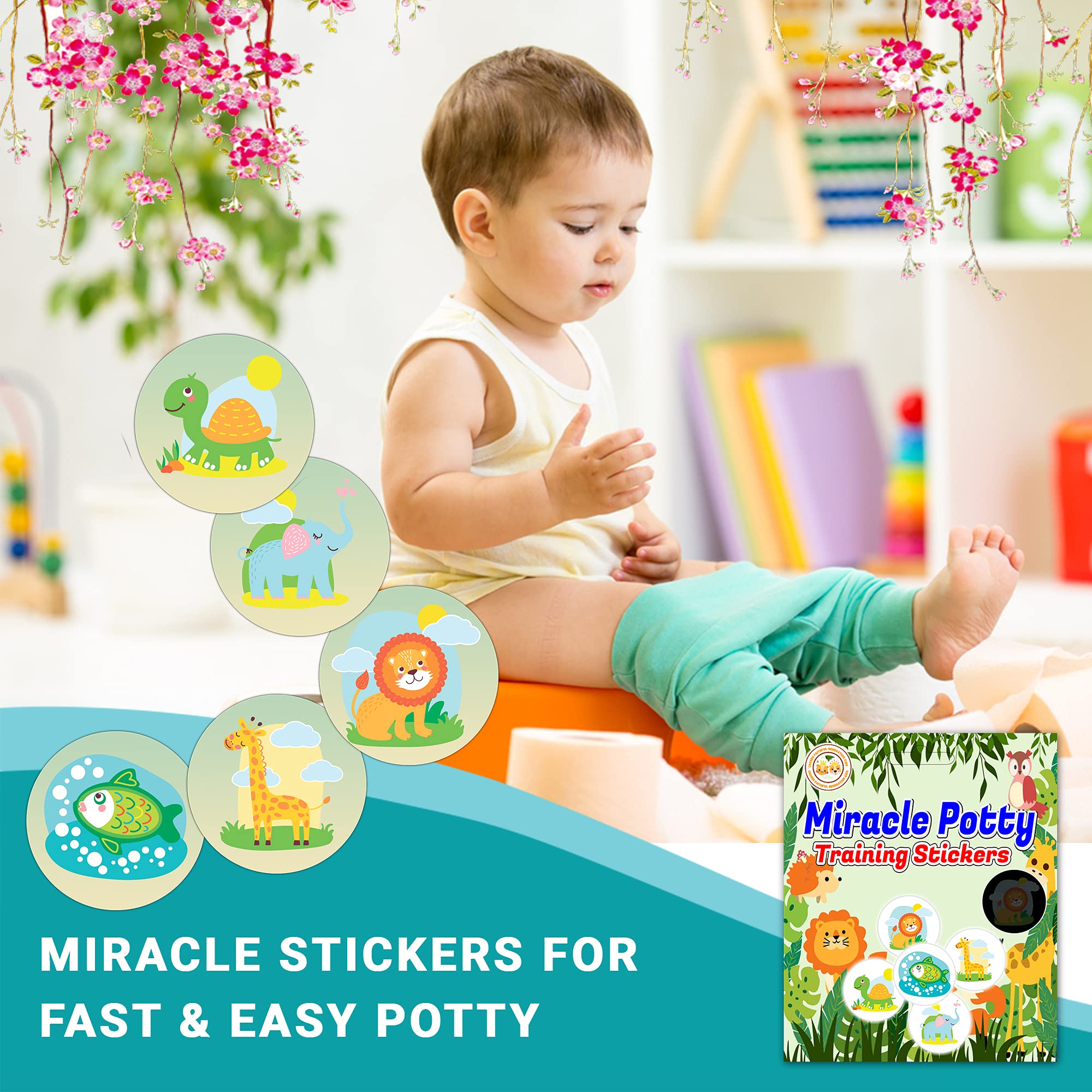 Miracle Potty Training Color Changing Stickers for Girls and Boys | Jungle Animal Toddler Potty Training Seat Toilet Sticker | Use with or Without Printable Potty Chart Or Potty Watch | 5 Pack
