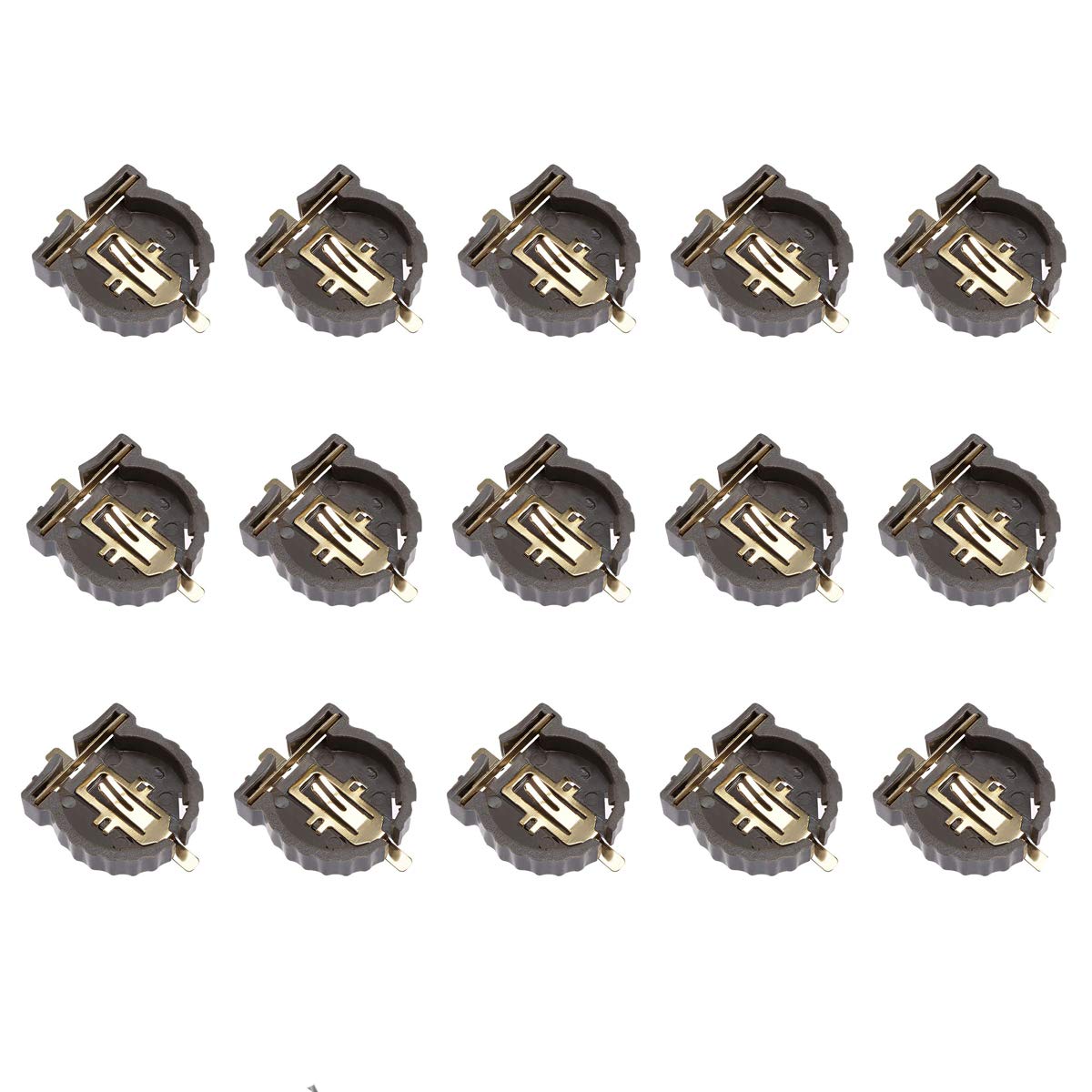 QMseller bnafes 15 Pcs CR1220 Battery Holder Horizontal Coin Button Battery Holder Brown Container Case