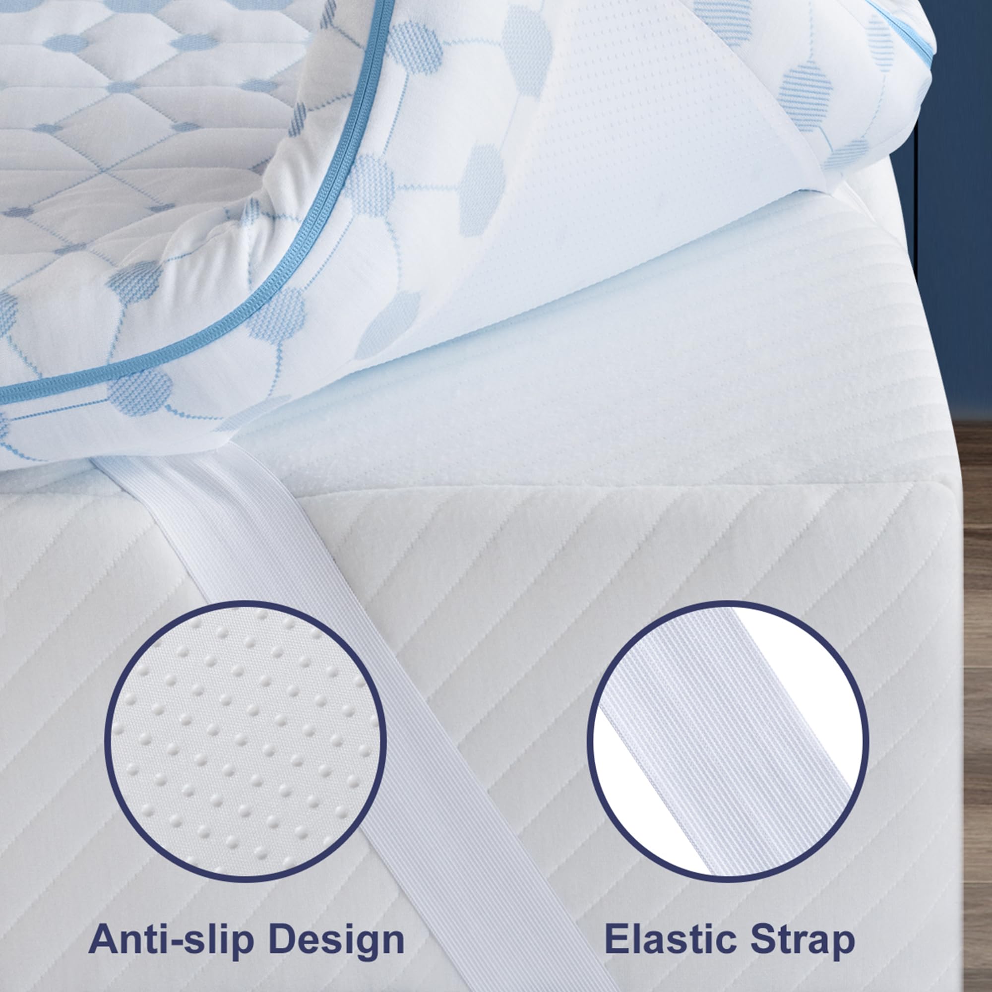 Sleepmax 2 Inch Soft Mattress Topper Full - Gel Memory Foam Mattress Topper - High Density Foam Mattress Pad for Pressure Relief, Soft Foam Bed Topper with Removable Cover Blue