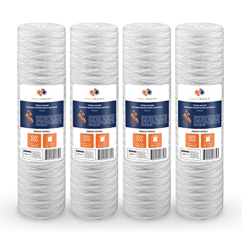Aquaboon 5 Micron 20x4.5" String Wound Sediment Water Filter Cartridge | Whole House Sediment Filtration | Compatible with PC40-20, WP1BB20P, 355222-45, WPP-45200-01, WPP-45200-01, 84650, 4-Pack
