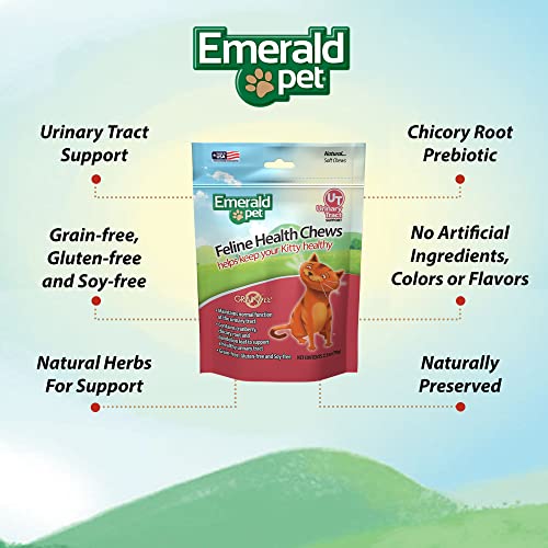 Emerald Pet Feline Health Chews UT Support β Natural Grain Free Urinary Tract Health Cat Chews β Cat Urinary Supplements with Cranberry, Chicory Root, and Dandelion Leaf Extract β Made in USA, 2.5 oz