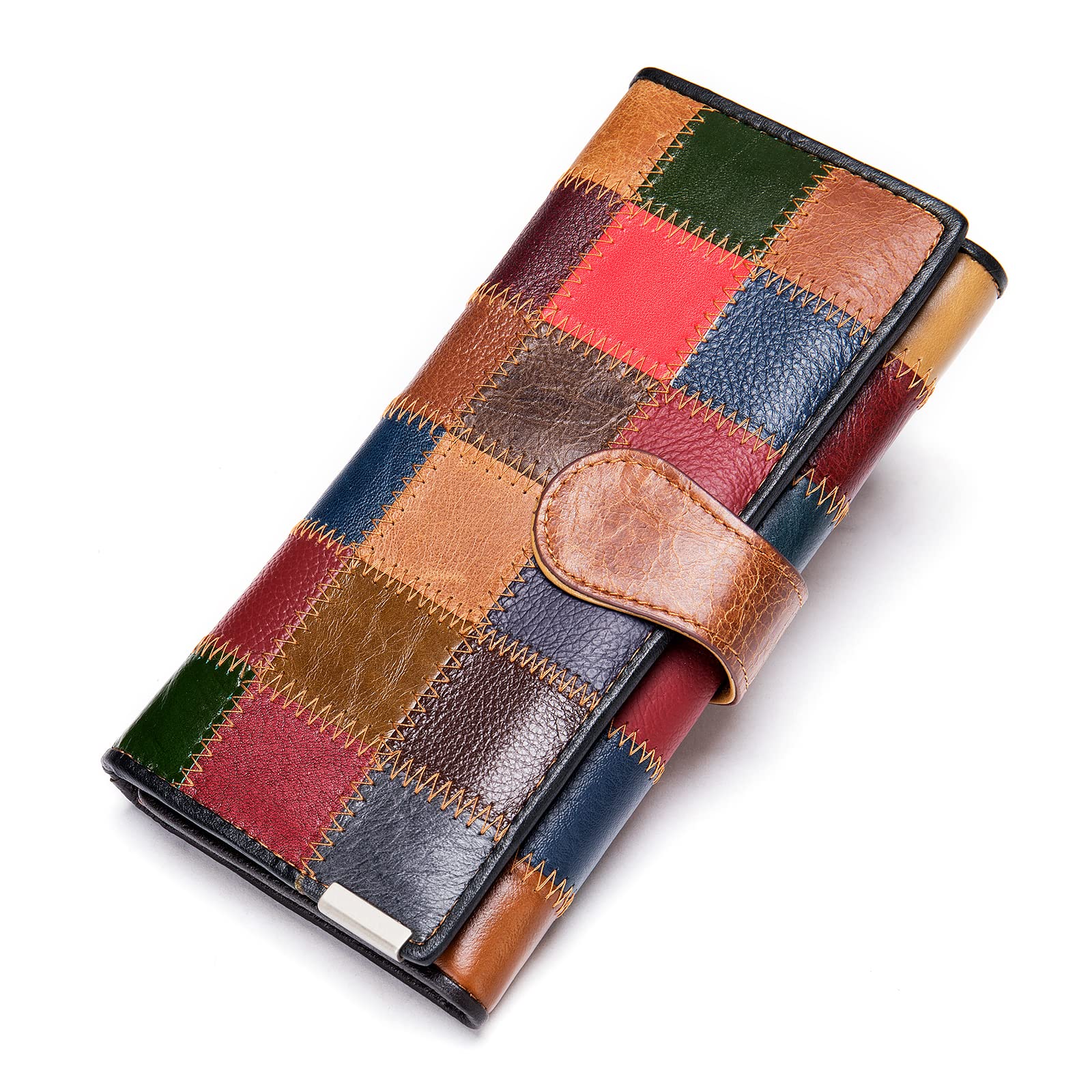 EutDett Patchwork Wallet Women Genuine Leather Purse Multicolor Quilted Diamond Wallet Stitch Ladies Wallet