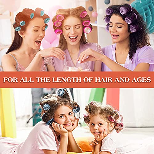 Velcro Volume Hair Rollers Set - 12 Jumbo Self-Grip Heatless Curlers for Long, Medium, Short, Thick, Fine, and Thin Hair with Bangs (3 Sizes)