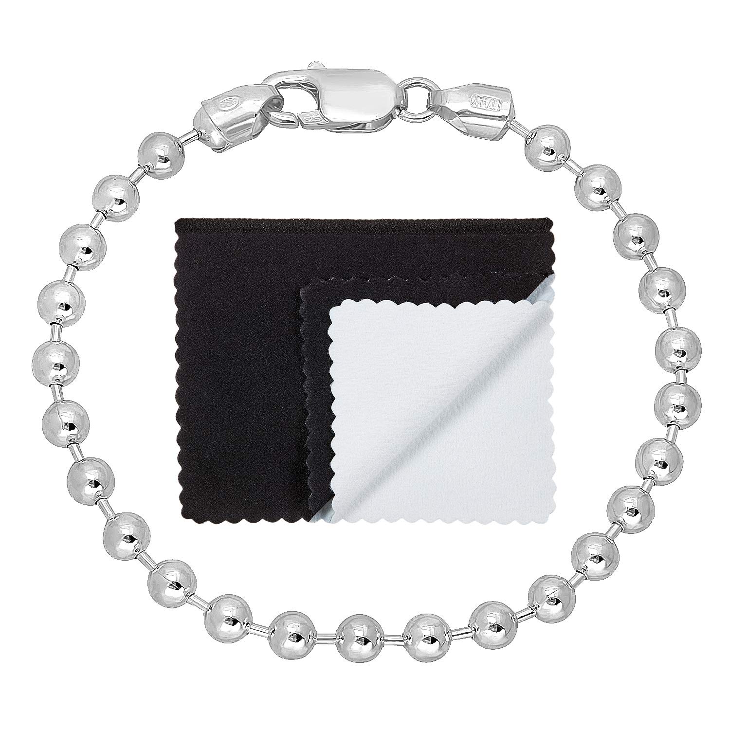 5mm Solid .925 Sterling Silver Military Ball Chain Bracelet, 8 inches