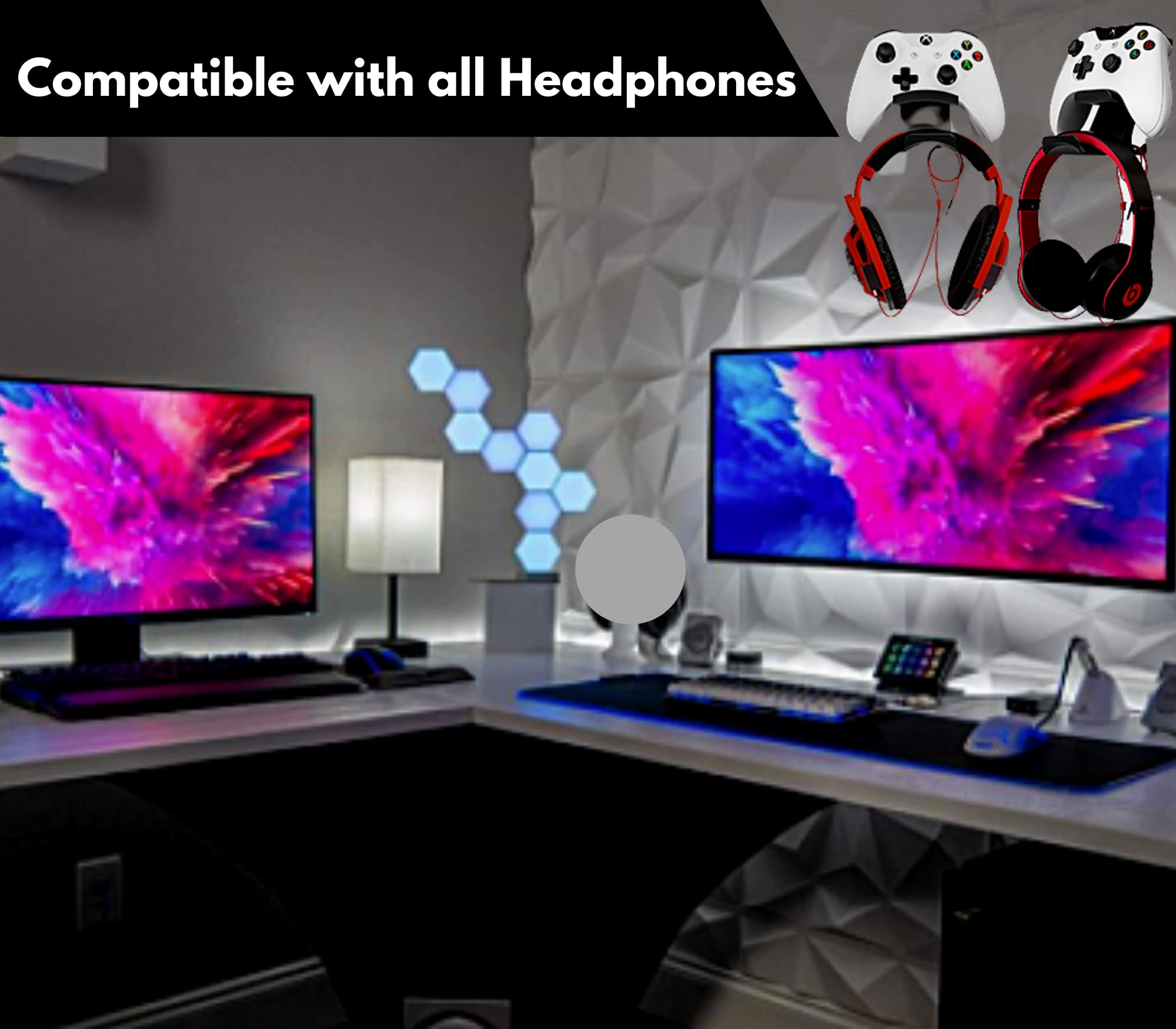 Alnoor USA Gaming Controller Holder, Game Controller Headset Stand Bracket for Xbox Series X S/Xbox one / PS5 / PS4 / NS/PC/Headset