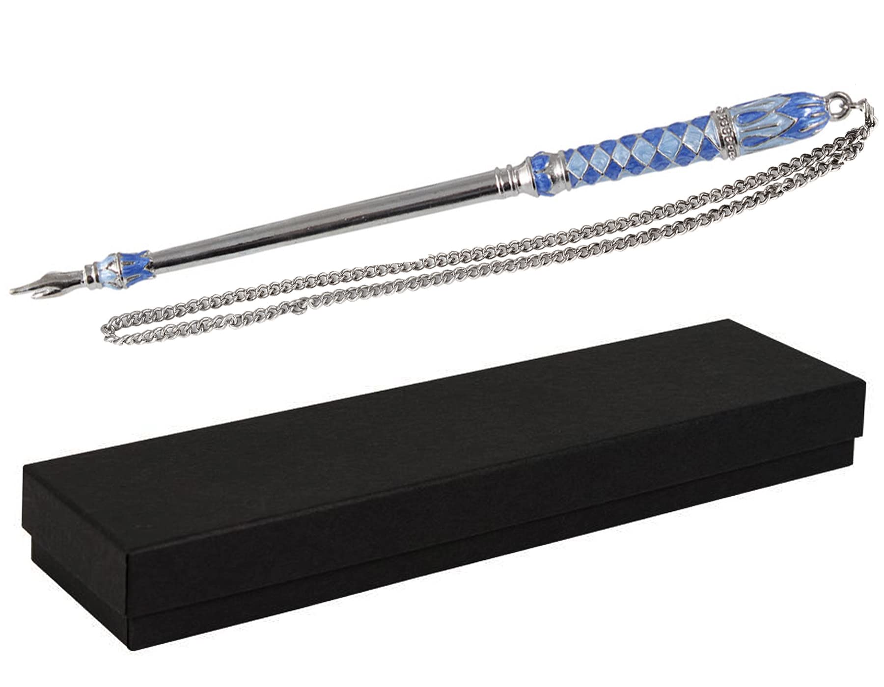 Elegant Silver Plated Yad Torah Pointer and Connected Chain Decorated with Multi Blue Tone Enamel - Decorative 8" Torah Scroll Reading Yad by Zion Judaica