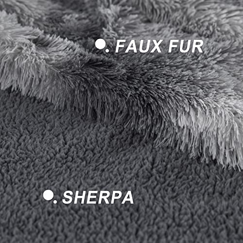 BEAUTEX Faux Fur Throw Blanket, Soft Sherpa Fluffy Blankets, Warm Thick Plush Flannel Blanket, Luxury Fuzzy Blankets for Room Decor, Shaggy Comfy Blanket for Couch Sofa Bed Grey, 50x 60
