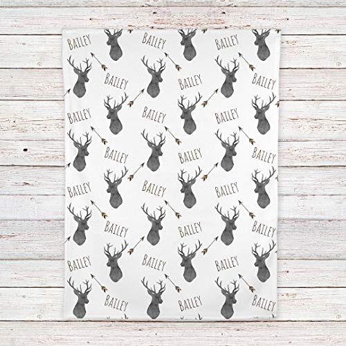 Lovable Gift Co Personalized Deer Fleece Baby Boys Blanket, Charcoal and Brown Print