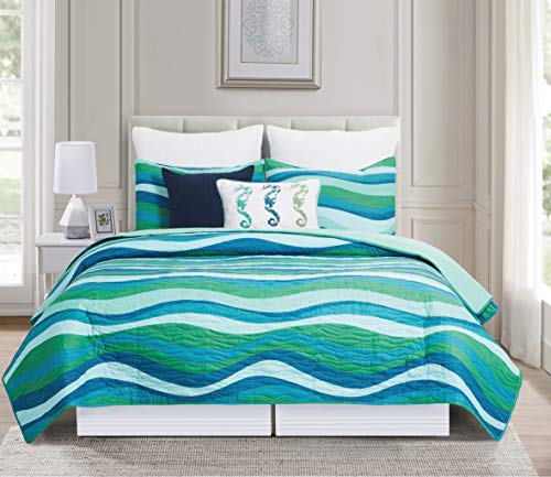 C&F Home Three Seahorses Blue Green Coastal Beach Cotton Printed Decorative Accent Throw Pillow for Couch and Sofa Decor Decoration 16 x 12 Green