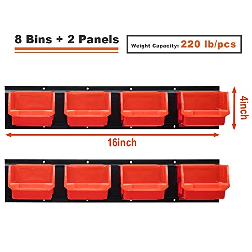 Wallmaster 8-Bin Storage Bins Garage Rack System 2-Tier Orange Tool Organizers Cube Baskets Wall Mount Organizations