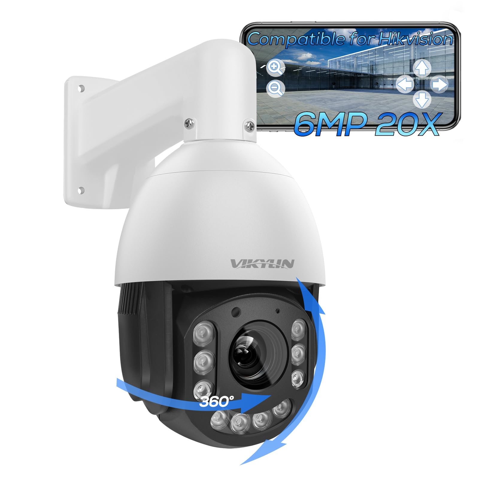 6MP Outdoor PTZ IP POE Camera, Pan Tilt 20x Optical Zoom, Human Vehicle Detection, Auto Tracking PTZ Camera with 393ft IR Night Vision, 2-Way Audio, MicroSD 256GB (Compatible for Hikvision)