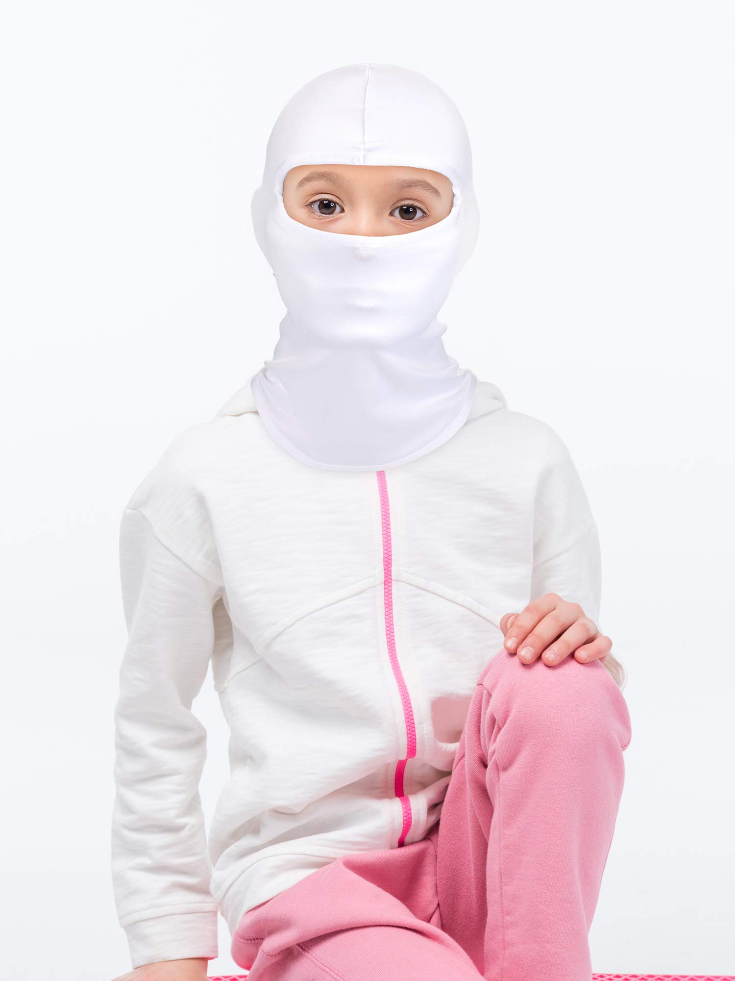 6 Pieces Ski Mask Kids Balaclava Winter Windproof Face Covering Breathable Neck Gaiter for Winter Outdoor Activities (White, Sky Blue, Orange, Dark Blue, Purple, Black, Large)