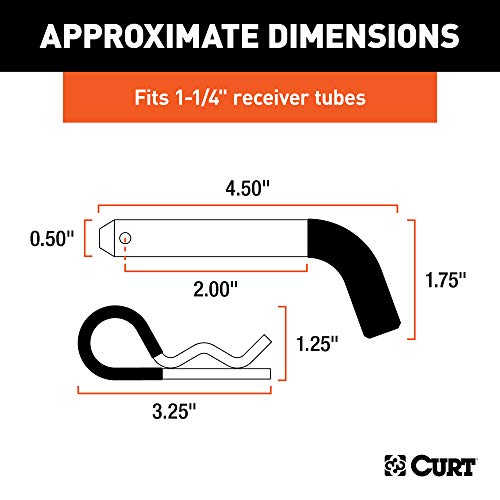 CURT 21411 Trailer Hitch Pin & Clip with Vinyl-Coated Grip, 1/2-Inch Diameter, Fits 1-1/4-Inch Receiver