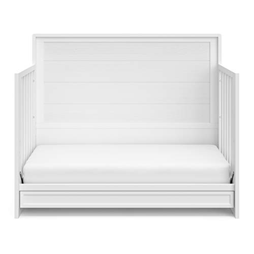 STORKCRAFT Luna 5-in-1 Convertible Crib with Drawer (White) β GREENGUARD Gold Certified, Crib with Drawer Combo, Full-Size Nursery Storage Drawer, Converts to Toddler Bed, Daybed and Full-Size Bed
