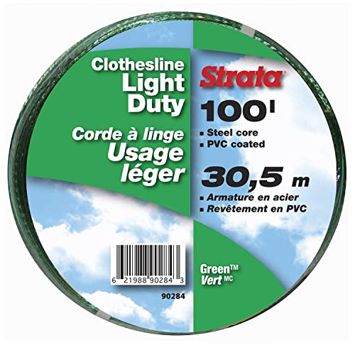 Strata 100 Feet Clothesline Outdoor Heavy Duty Galvanized Wire Steel Cable, Green PVC Coating - Clothes Line Wires for Outside Laundry Drying
