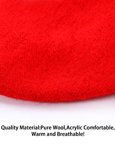6 Pieces Wool Beret Hat Solid Color French Beanie Hat with Silky Scarf Brooch (Black and Beige)