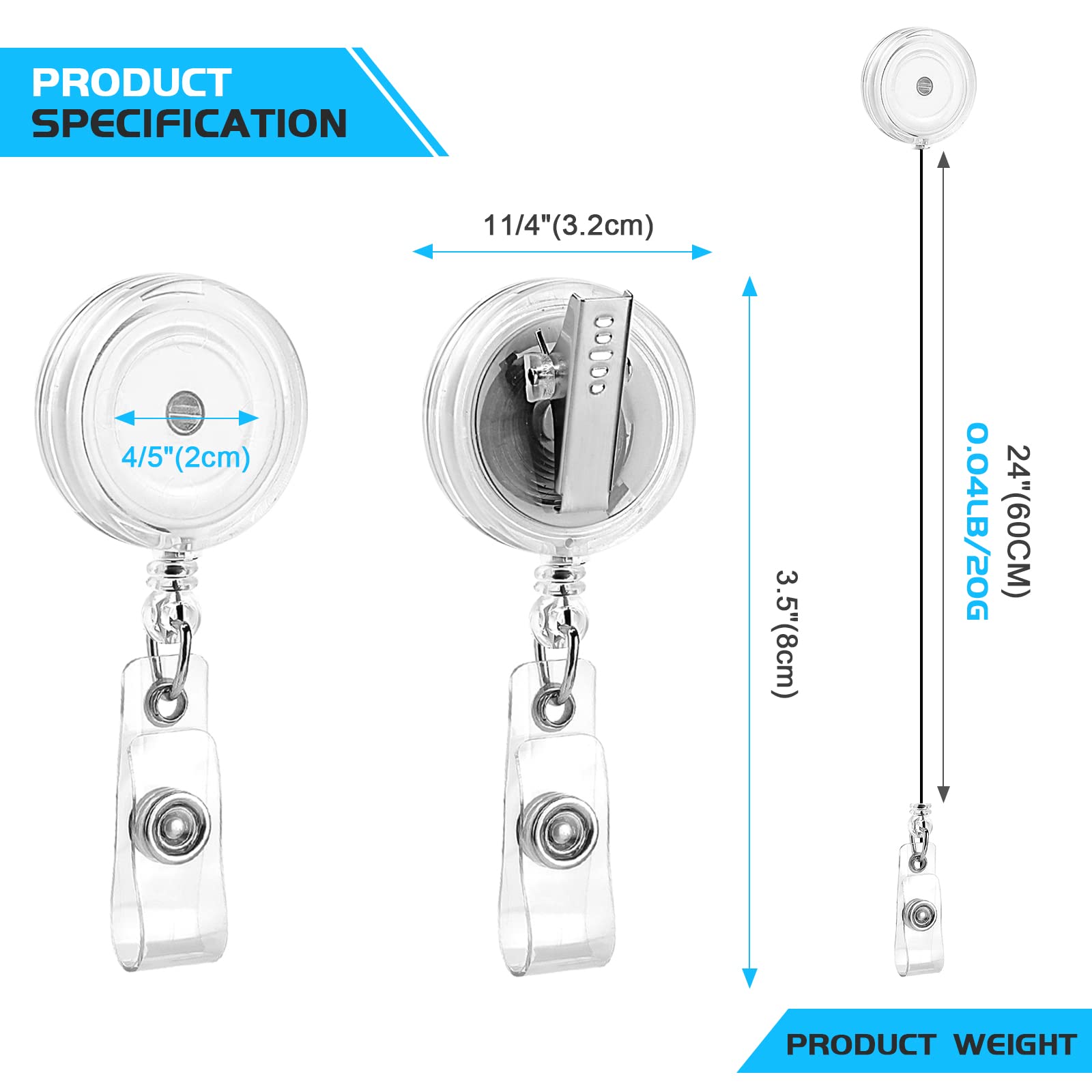 50 Pack Badge Reels Retractable with Swivel Alligator Clip Retractable Badge Holder Reels for Students, Teachers, Office Workers (Translucent Clear)