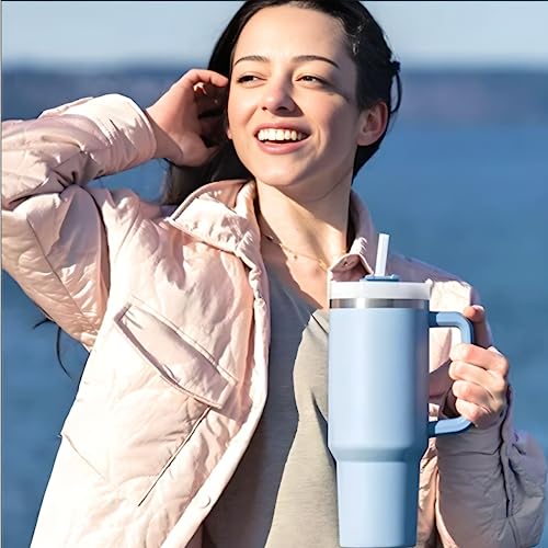 AZYPHERA 40 oz Tumbler with Handle and Straw Lid | Stainless Steel Insulated Stanley Cup | BPA Free Dishwasher Safe | Reusable Travel Friendly (Charcoal)