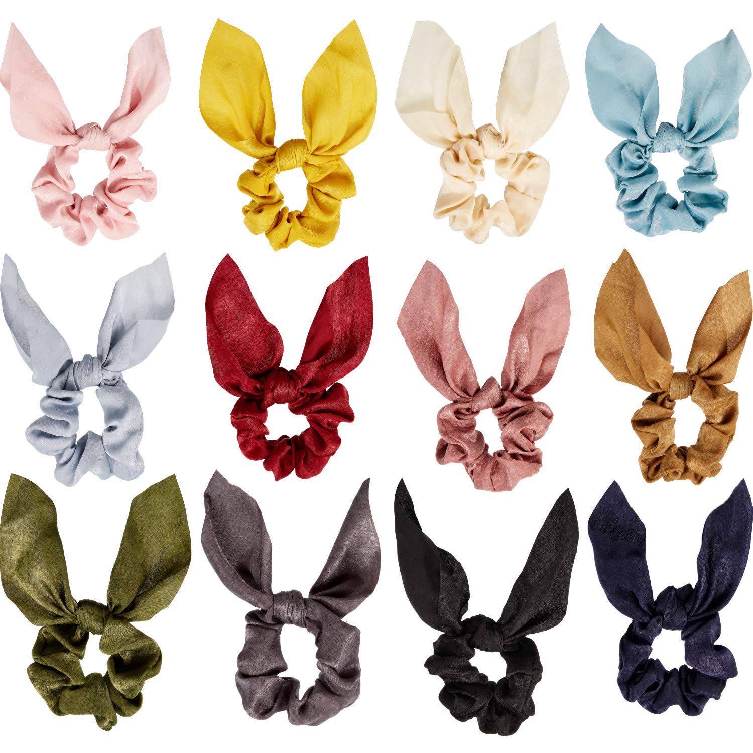 Yaomiao 12 Pieces Bow Hair Scrunchies Bunny Ear Scrunchies for Bow Silk Bowknot Bobbles Elastic Hair Ties Ropes for Women(Satin Silk)