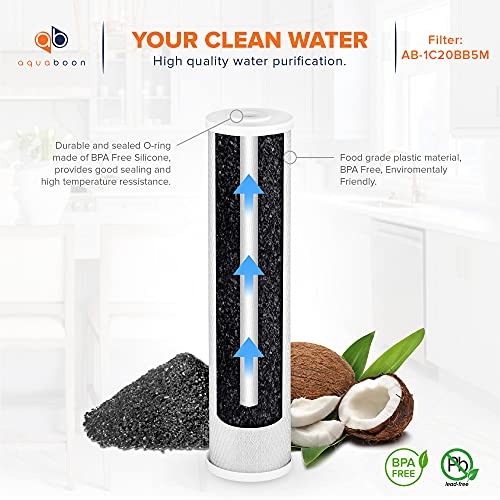 Aquaboon 5 Micron 20" x 4.5" CTO BB Carbon Block & Sediment Replacement Filter Cartridges Set | 2 set, 4 packs FC25BX4, 32-450-20-GREEN, EP20-BB, 2C-20BB, 155358-43, DGD-5005-20, 33003117-1