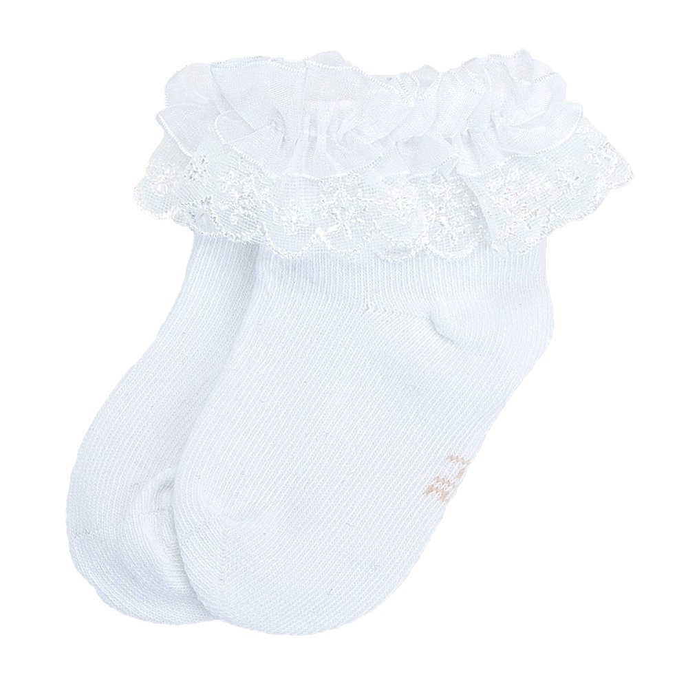 ESTAMICO Baby Girls Princess Frilly Lace Ruffle Socks 3 Pack White, 6-12 Months