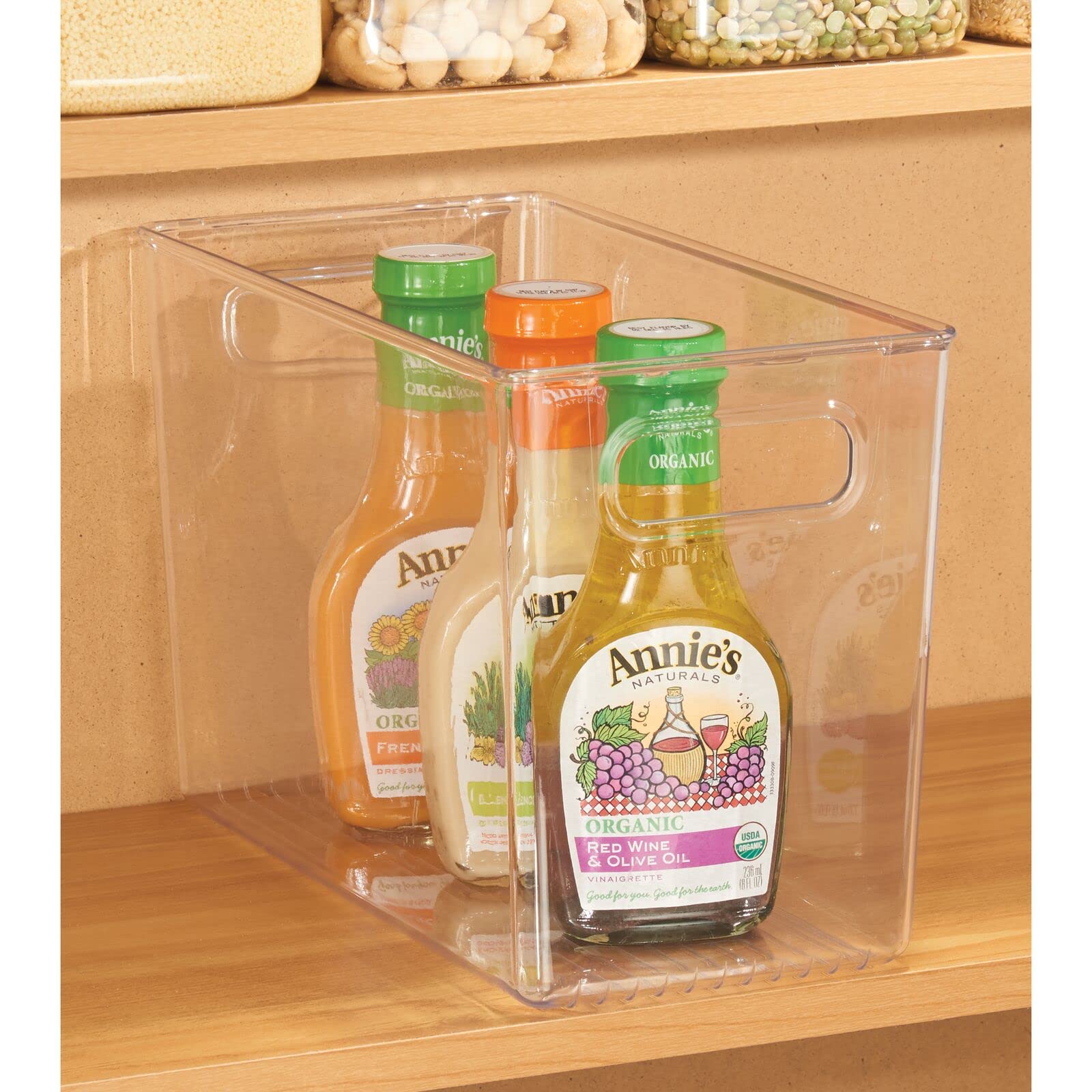 mDesign Plastic Storage Box – Narrow Open-Top Fridge Organiser Tray with Handle – Can Be Used as Fridge Tray, Shelf Box or for Cupboard Storage – Pack of 2 — Clear