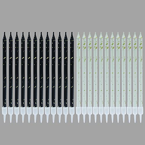 Berkebun 24-Count Birthday Candles Long Thin Cake Candles Cupcake Candles Tall Candles with Holders for Birthday Wedding Anniversary Graduation Retirement Party Decoration (Black and White)