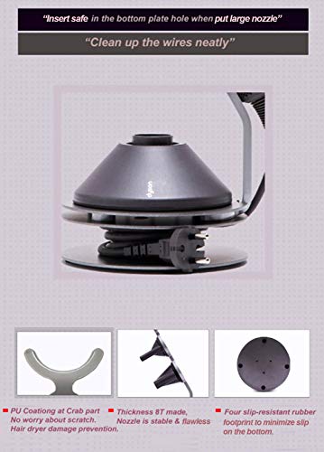 Supersonic Hair Dryer Premium Stand Holder ( Crab part : PU Coating) with Veil Cord Stand Organizer arrangement, Invisible Wire Storage Bathroom & Bedroom Stand Holder [Upgrade]