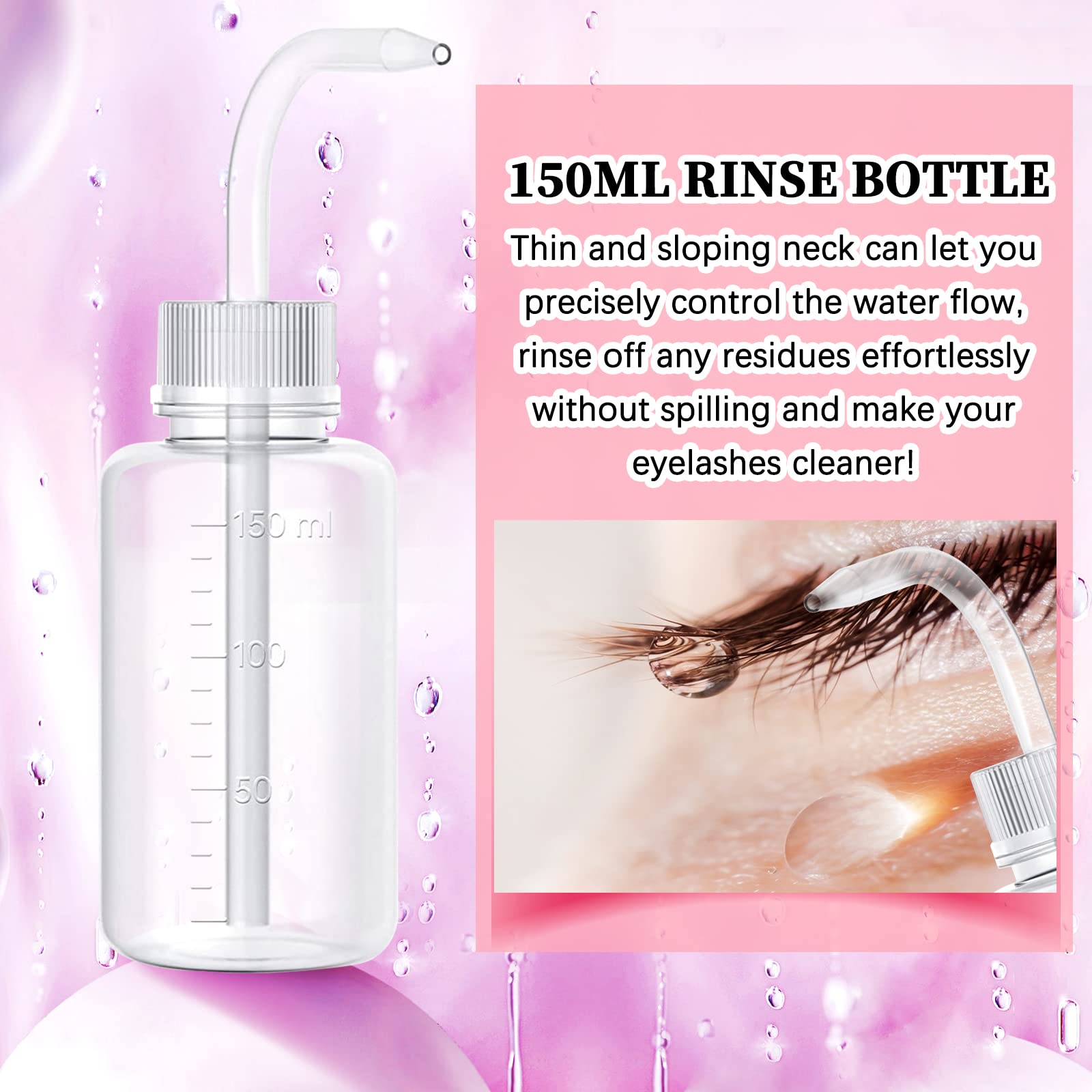 50ml Eyelash Foam Shampoo +10 Pcs Hydrogel Eye Patches+Mascara Brush + Cleaning Brush+ Rinse Bottle, Gentle & Friendly Lash Cleanser, Lash Bath, Eyelash Makeup Clean Just Needs 1-2 Minutes (Set A)