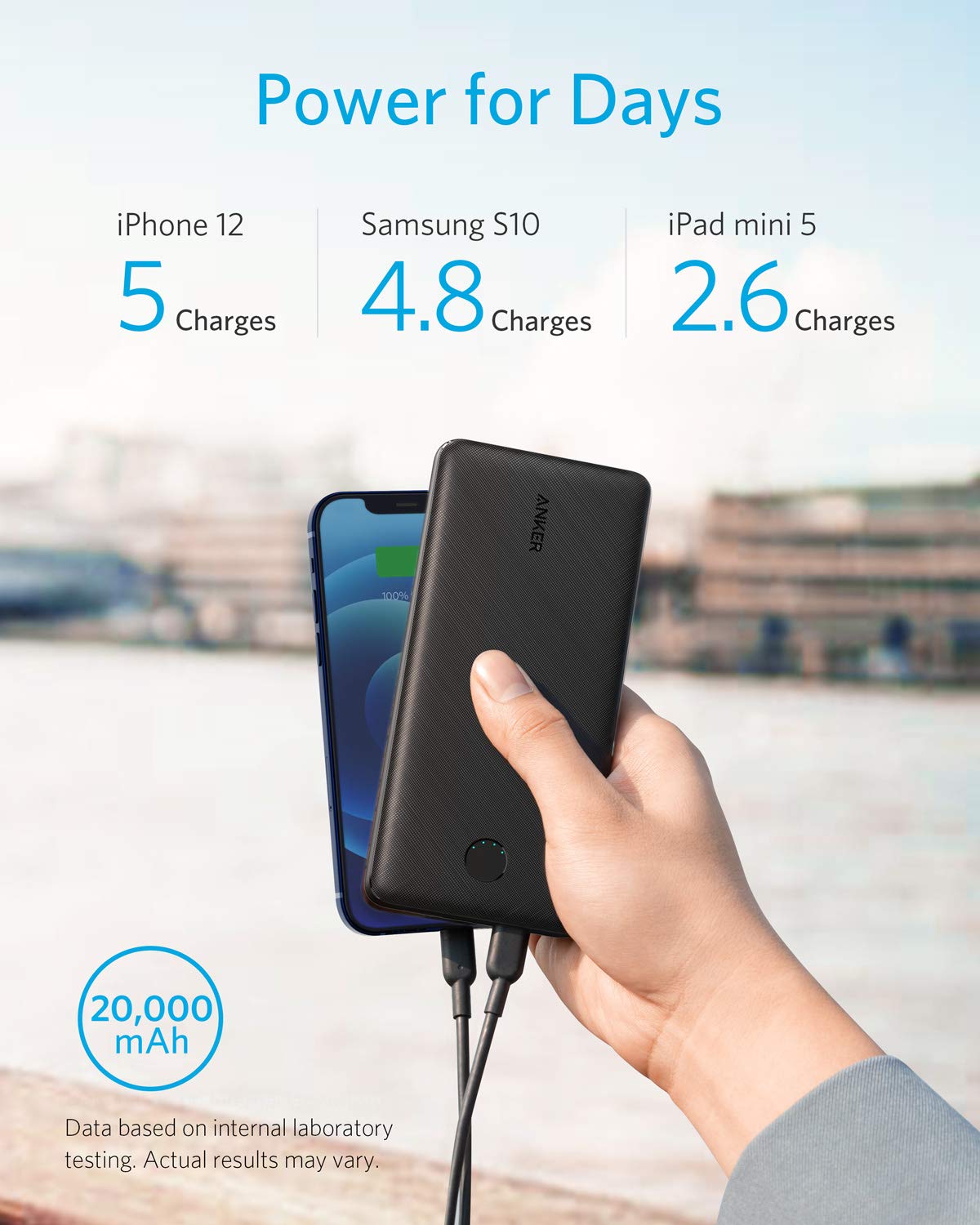 Anker New Nylon USB-C to Lightning Charging Cord (1ft, Black) 525 Power Bank (PowerCore 20K) for iPhone 13 13 Pro 12 Pro Max 12 11 X XS XR 8 Plus, AirPods Pro and More