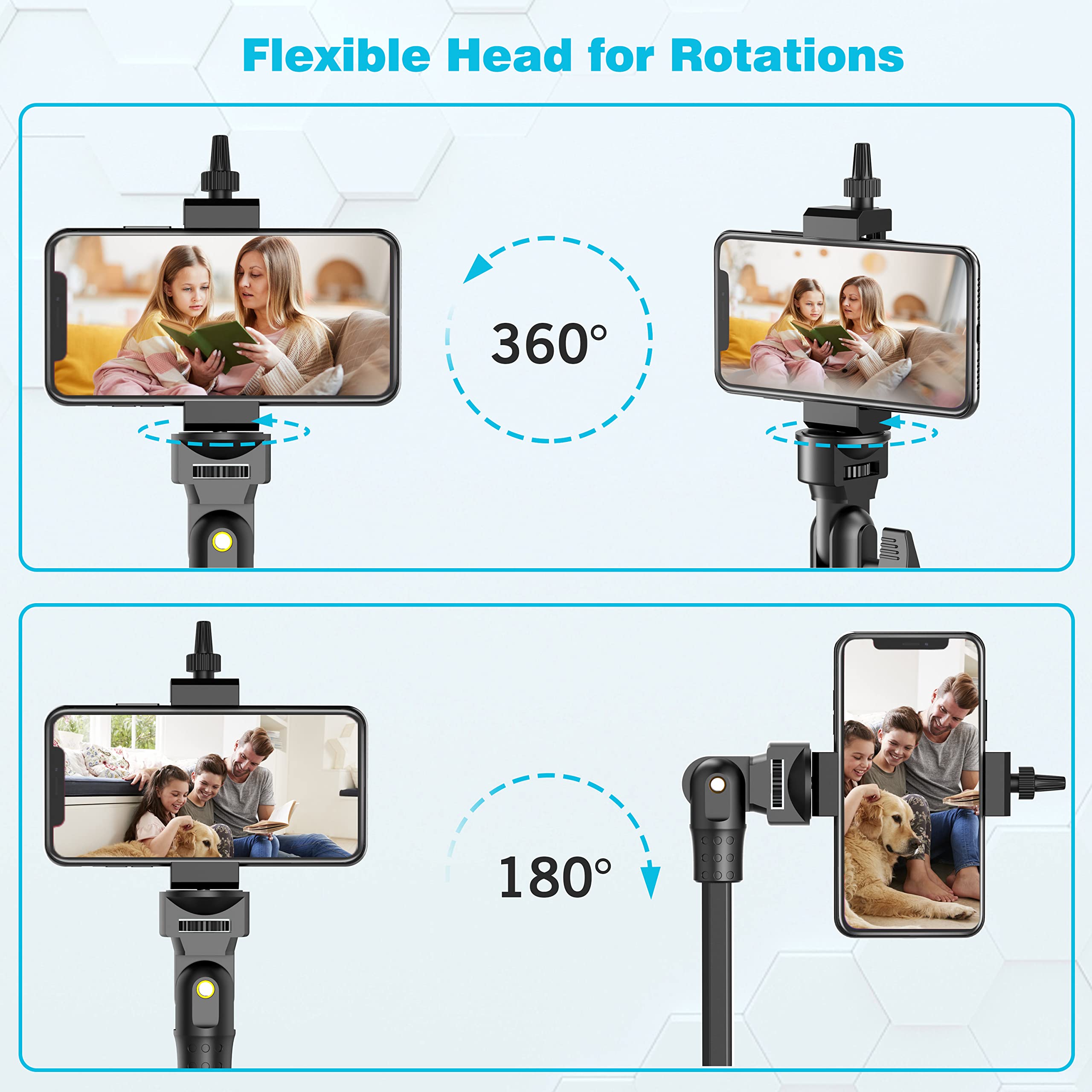 55” Phone Tripod Stand & Selfie Stick Tripod, All-in-One Extendable Camera & Cell Phone Tripod with Wireless Remote and Phone Holder, Compatible with iPhone Andriod Phones Black