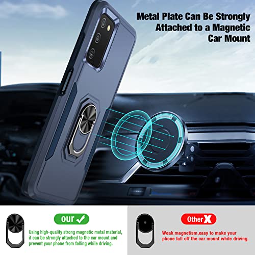 Bonkier Samsung Galaxy A03S Case, Samsung A03S Case with 2X Tempered Glass Screen Protector,[Military Grade] Shockproof Built-in Magnetic Kickstand Phone Case for Samsung Galaxy A03S (Blue)