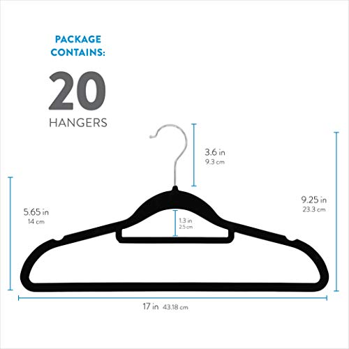 Zober Velvet Hangers 20 Pack - Clothes Hanger W/Tie Bar - Non-Slip, Swivel Hook, Slim Felt Hangers - Suits, Clothes, Pants, Coat Hanger - Black
